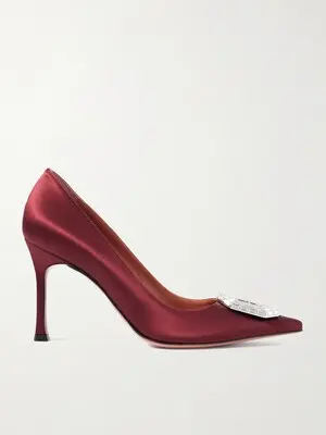 Amina Muaddi Camelia Crystal-embellished Pumps - Burgundy