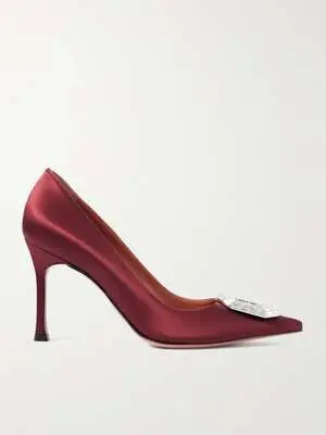 Amina Muaddi Camelia Crystal-embellished Pumps - Burgundy