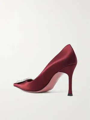 Amina Muaddi Camelia Crystal-embellished Pumps - Burgundy