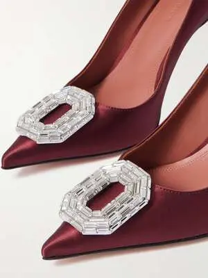 Amina Muaddi Camelia Crystal-embellished Pumps - Burgundy