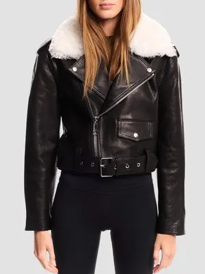 Sam. Lainey Leather-shearling Belted Biker Jacket