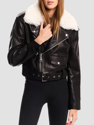 Sam. Lainey Leather-shearling Belted Biker Jacket