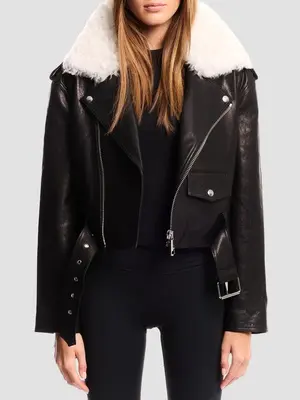 Sam. Lainey Leather-shearling Belted Biker Jacket
