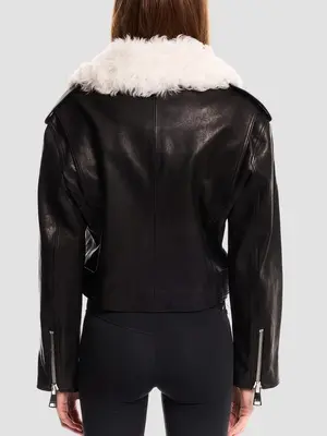 Sam. Lainey Leather-shearling Belted Biker Jacket