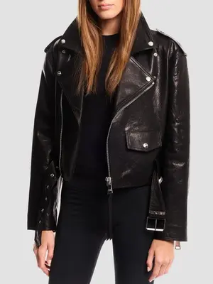 Sam. Lainey Leather-shearling Belted Biker Jacket