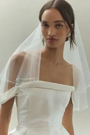 Bhldn Pearl-trimmed Shoulder Veil - Ivory