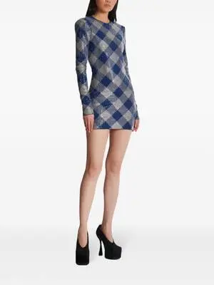 Balmain Gingham Rhinestone Mini Dress - Blue