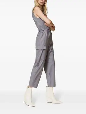 TWINSET Pinstripe Pattern Belted Jumpsuit