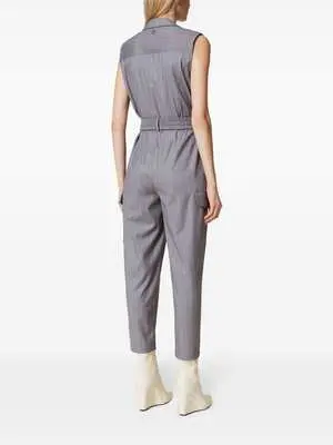 TWINSET Pinstripe Pattern Belted Jumpsuit