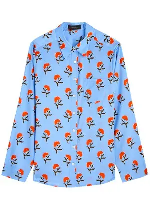 JESSICA RUSSELL FLINT Juipur Printed Stretch-silk Pyjama Shirt - Blue