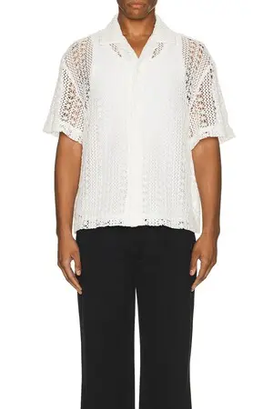 WAO Crochet Lace Camp Shirt In White
