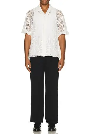 WAO Crochet Lace Camp Shirt In White