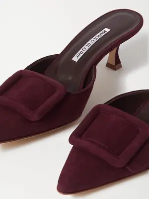 Manolo Blahnik Maysale 50 Buckled Suede Mules
