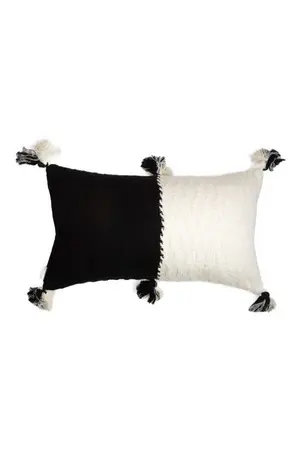 ARCHIVE NEW YORK Antigua Colorblocked Handwoven Cotton Throw Pillow - Black And Ivory