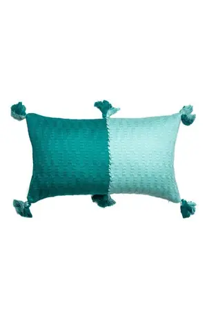 ARCHIVE NEW YORK Antigua Colorblocked Handwoven Cotton Throw Pillow - Jade And Aqua