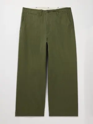 BEAMS Wide-leg Herringbone Cotton-twill Trousers - Green