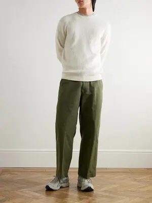 BEAMS Wide-leg Herringbone Cotton-twill Trousers - Green