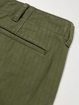 BEAMS Wide-leg Herringbone Cotton-twill Trousers - Green