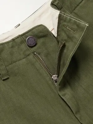 BEAMS Wide-leg Herringbone Cotton-twill Trousers - Green