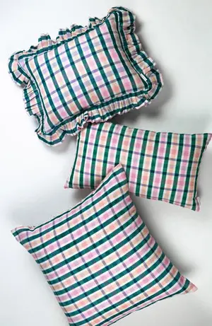 ARCHIVE NEW YORK Lola Plaid Ruffle Handwoven Cotton Throw Pillow