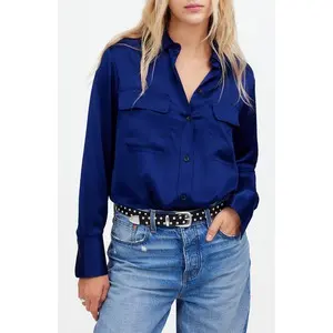Madewell Silk Flap Pocket Button-up Shirt - Deep Cobalt