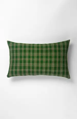ARCHIVE NEW YORK Chiapas Plaid Handwoven Cotton Lumbar Throw Pillow - Forest Green Plaid