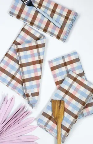 ARCHIVE NEW YORK Handwoven Classic Plaid Cotton Napkins - Brown