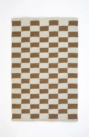 ARCHIVE NEW YORK Zapotec Checkered Handwoven Flatweave Wool Rug - Brown And Ivory