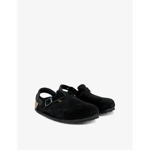BIRKENSTOCK Logo-embossed Suede Slingback Clogs - Black Suede