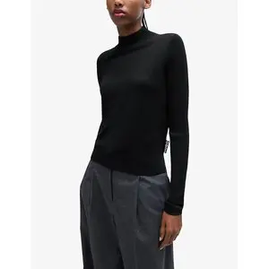 Hugo High-neck Wool Jumper With Logo Tab