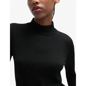 Hugo High-neck Wool Jumper With Logo Tab