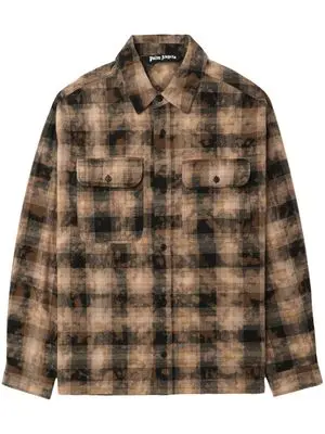Palm Angels Logo-print Checked Shirt - Brown