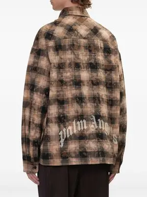 Palm Angels Logo-print Checked Shirt - Brown