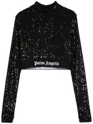 Palm Angels Logo-waistband Sequined Top - Black