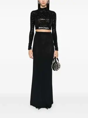 Palm Angels Logo-waistband Sequined Top - Black