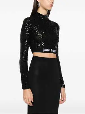 Palm Angels Logo-waistband Sequined Top - Black