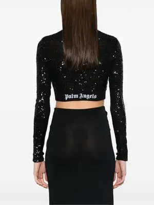 Palm Angels Logo-waistband Sequined Top - Black