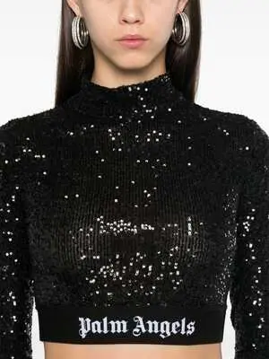 Palm Angels Logo-waistband Sequined Top - Black