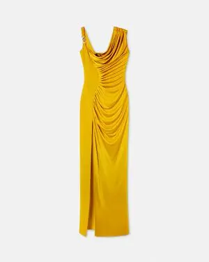 Versace Viscose Liquid Jersey Draped Gown - Gold