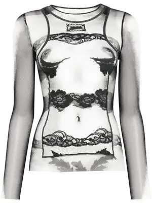 Jean Paul Gaultier Body Lace Marinére Top - Black