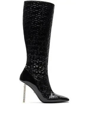 Gcds 100mm Monogram-pattern Leather Knee-high Boots