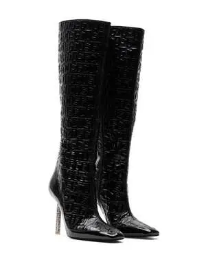 Gcds 100mm Monogram-pattern Leather Knee-high Boots