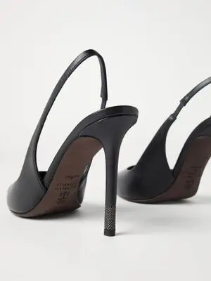 Brunello Cucinelli Monili-detail Leather Slingback Pumps - Black