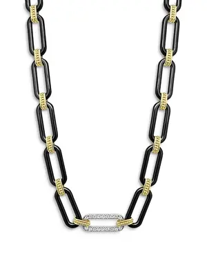 Lagos 18k Yellow And White Gold Diamond And Ceramic Necklace - Black/gold