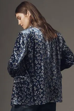Maeve Tessie Velvet Blazer Jacket - Blue Pattern