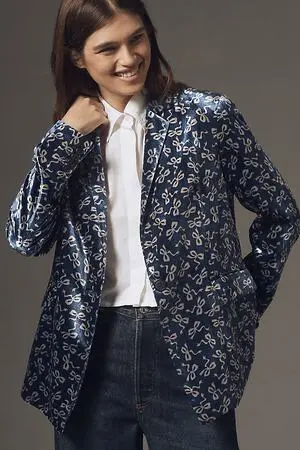 Maeve Tessie Velvet Blazer Jacket - Blue Pattern