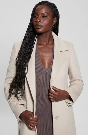 Guess Nancy Coat With Removable Faux Fur Collar - Cemento Multi