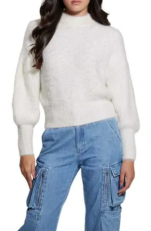 Guess Keyla Fuzzy Bishop Sleeve Sweater - Cream White