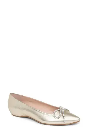 PATRICIA GREEN Bella Crystal Bow Flat - Gold Leather