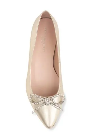 PATRICIA GREEN Bella Crystal Bow Flat - Gold Leather